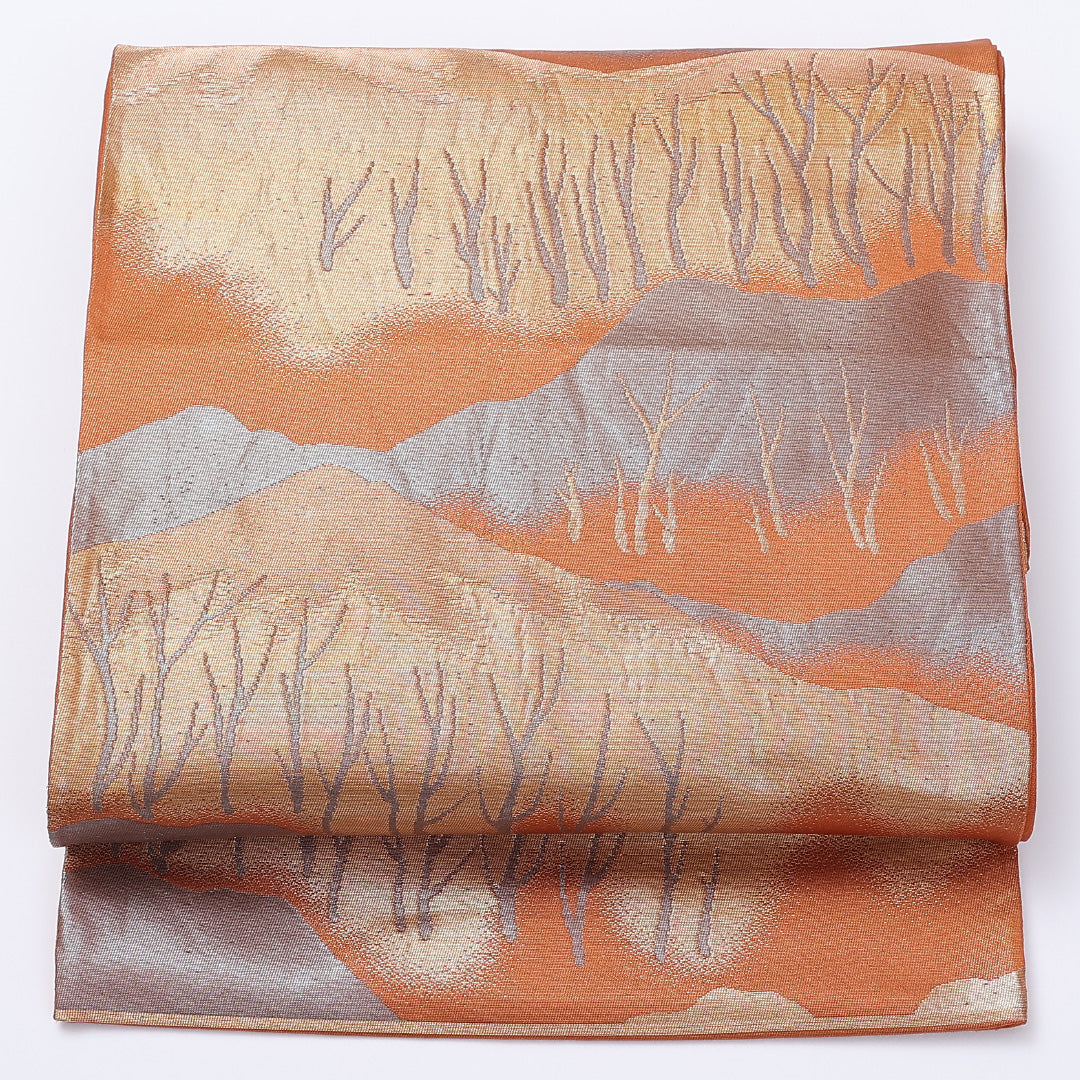 【中古・リサイクル 袋帯】 袋帯 山 木 六通 セミフォーマル 朱系 正絹 Aランク 1223-00965